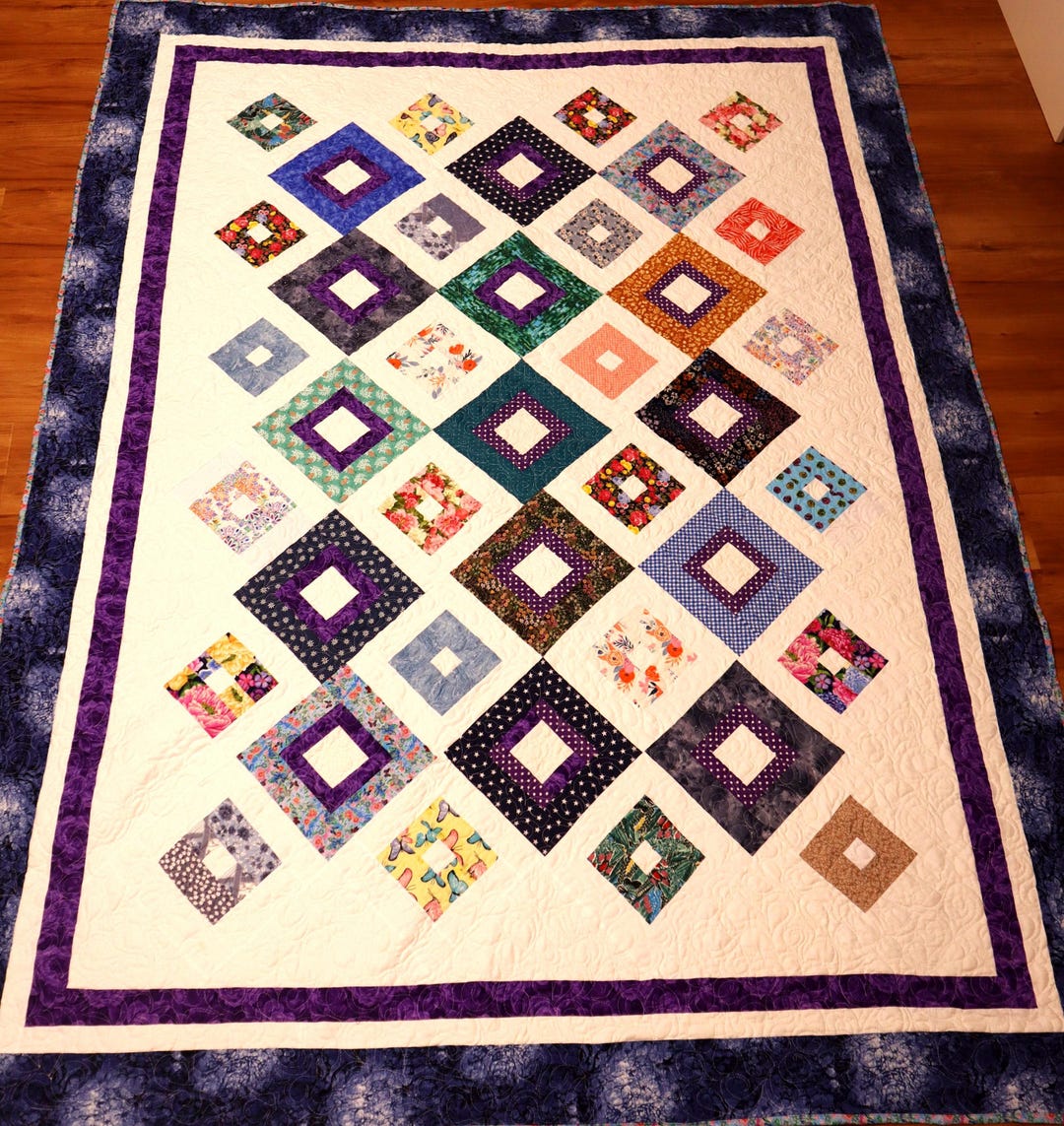 Patchwork Quilt Diamond Queen Size Bed Quilt Handmade, Hand Quilted ...
