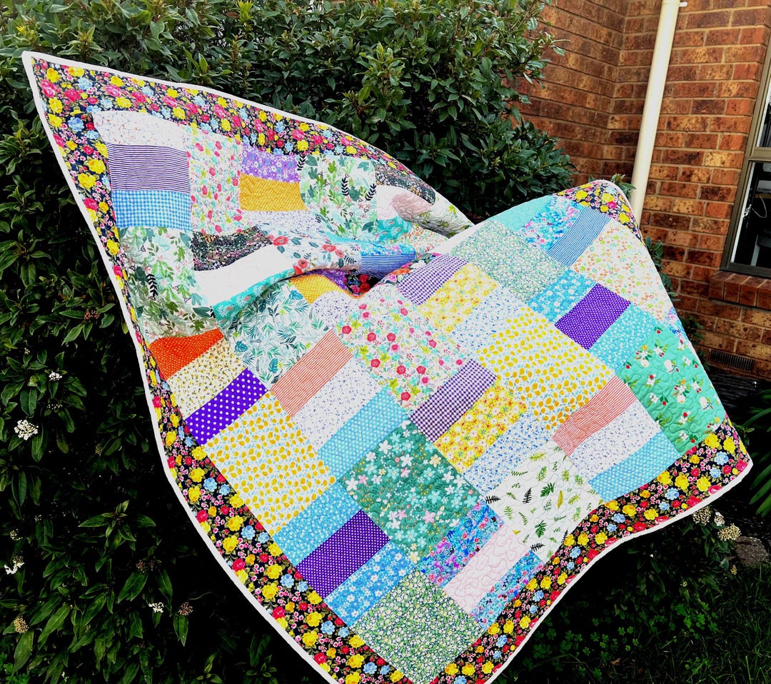 Single Bed Patchwork Quilt Throw for Sofa Reversible Handmade Quilted ...