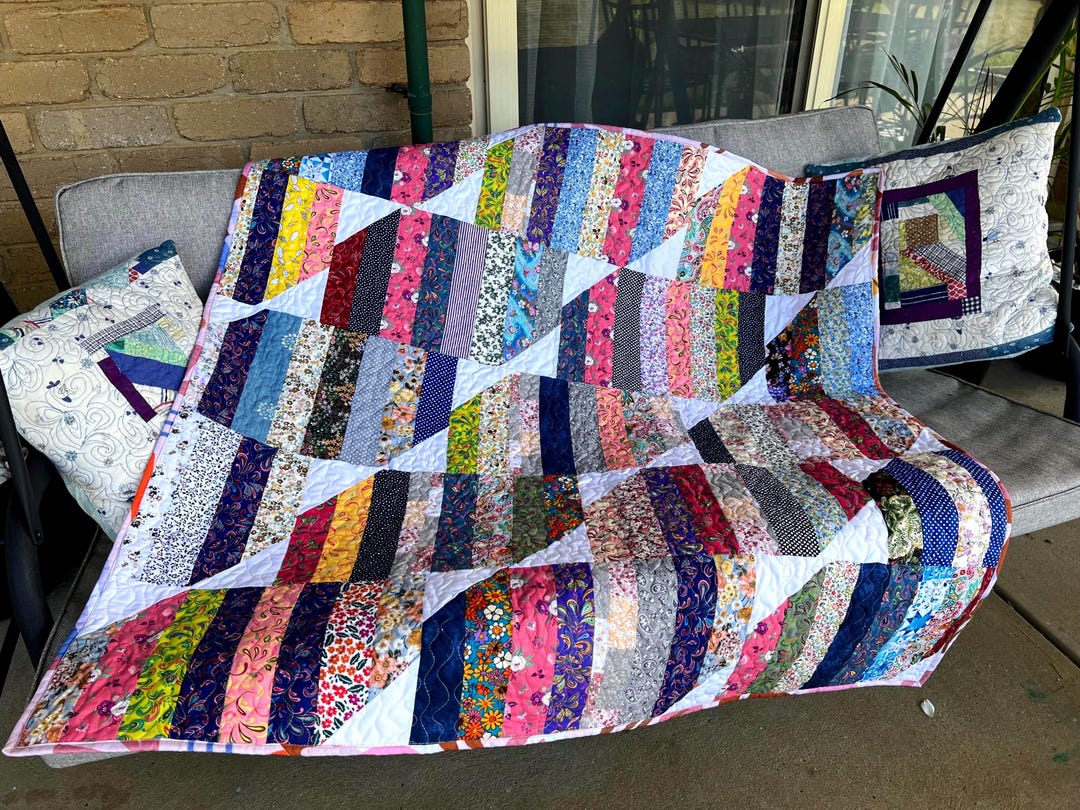 Strips Handmade Lap Quilt Pattern, Simple Step by Step Instructions, Instant Pdf Download Video ...