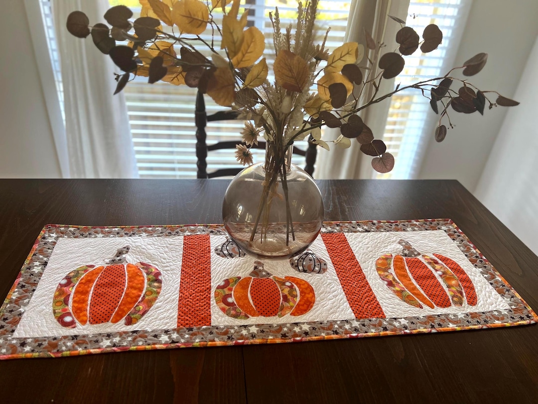 Fall Pumpkin Halloween Table Runner Pattern. One of a Kind Handmade ...