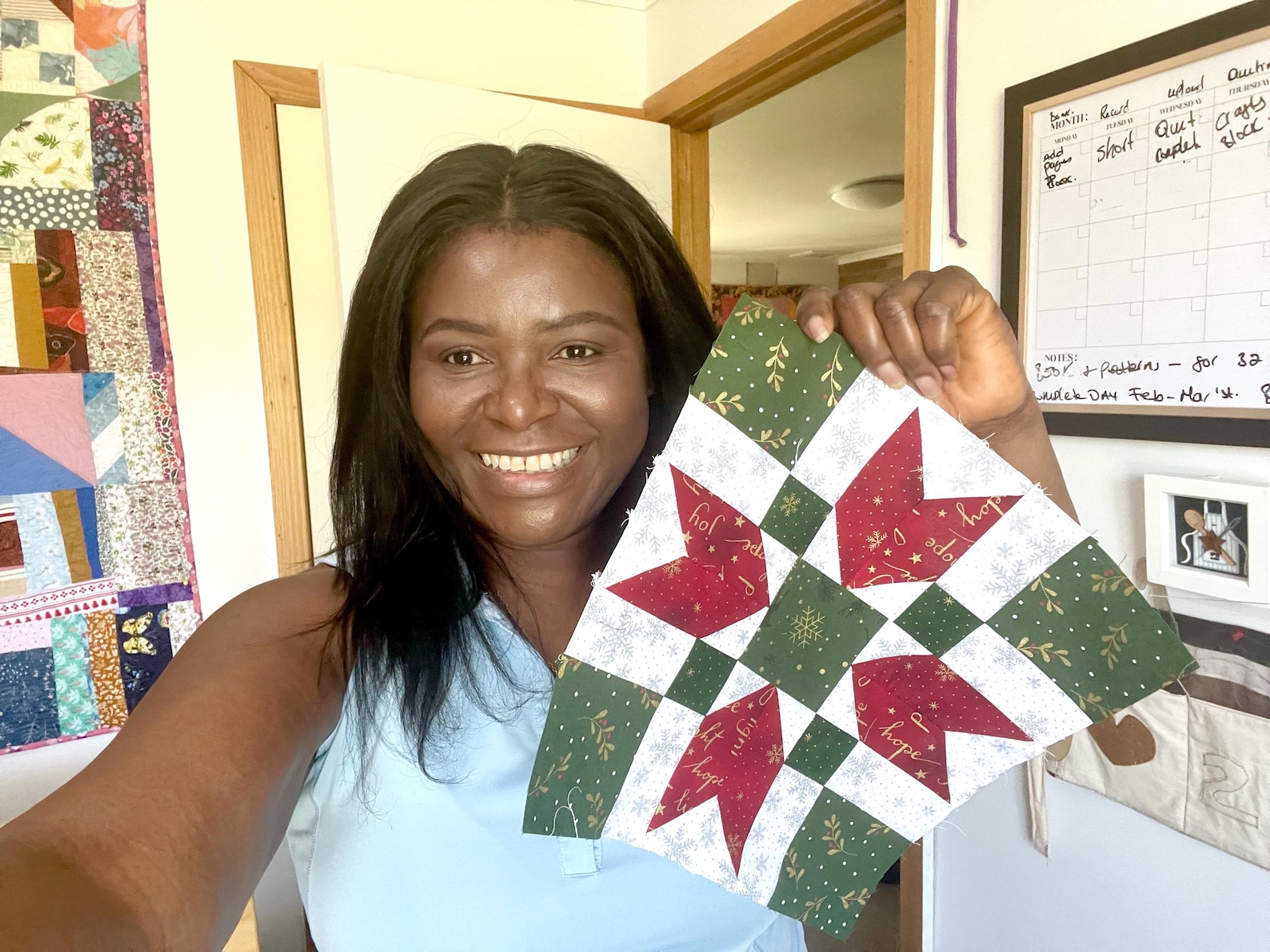 Poinsettia Star Quilt Block - Etsy