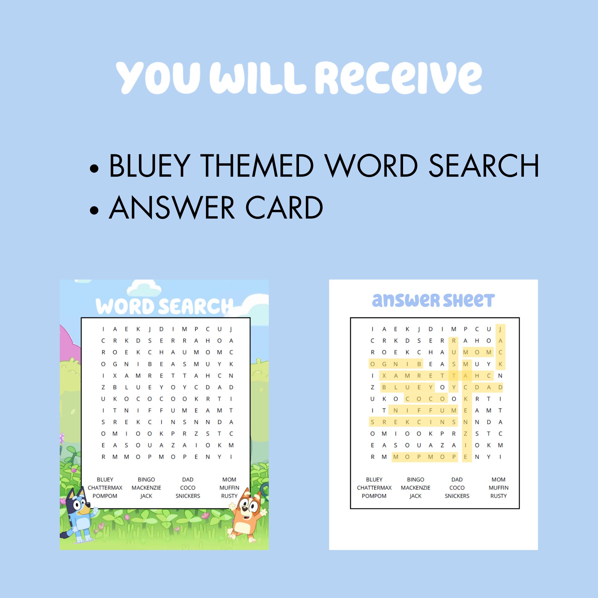 Bluey Word Search Birthday Game, Bluey Word Search, Instant Download ...