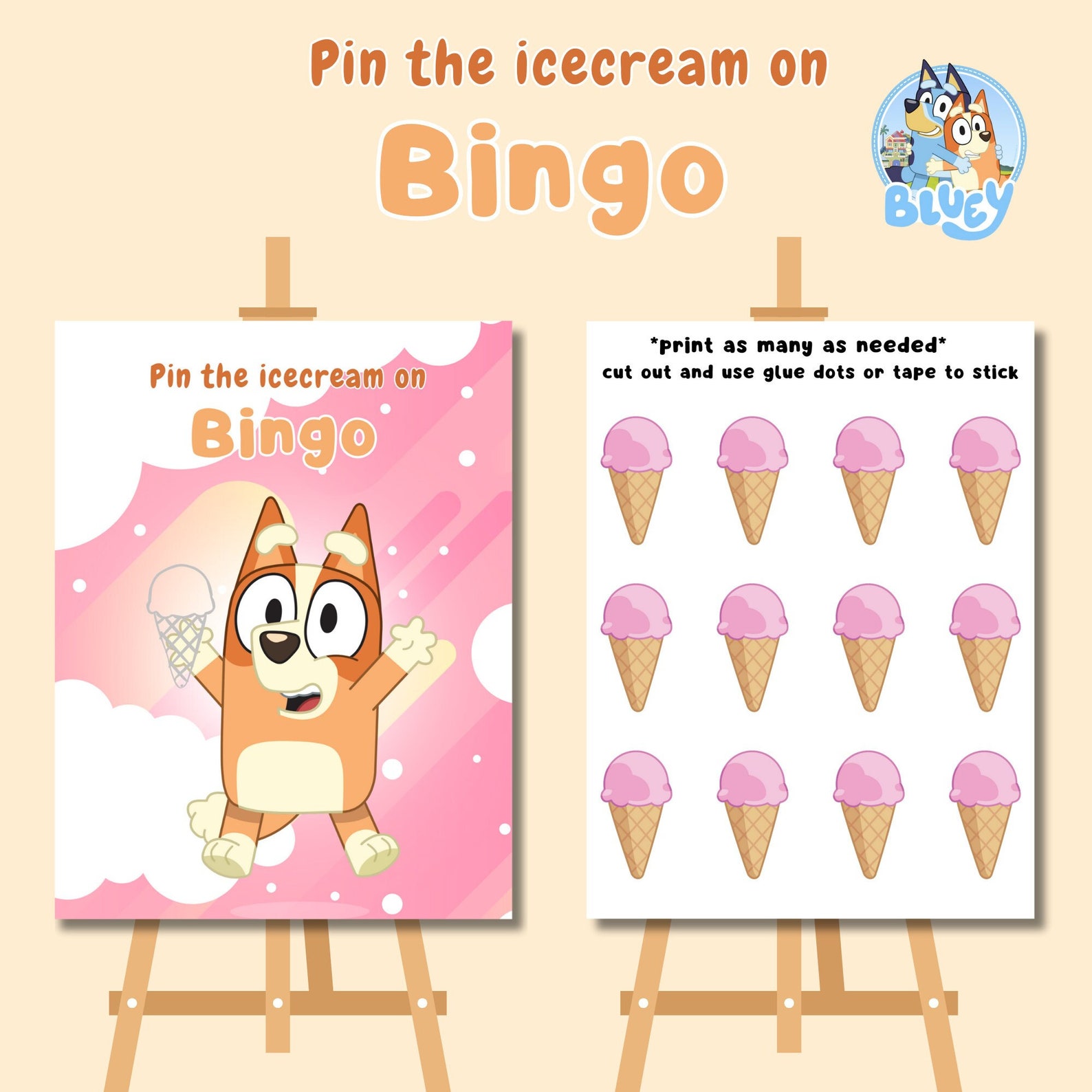 Pin the Tail Bluey, Pin the Icecream, Bluey Party, Bluey Theme, Bluey ...
