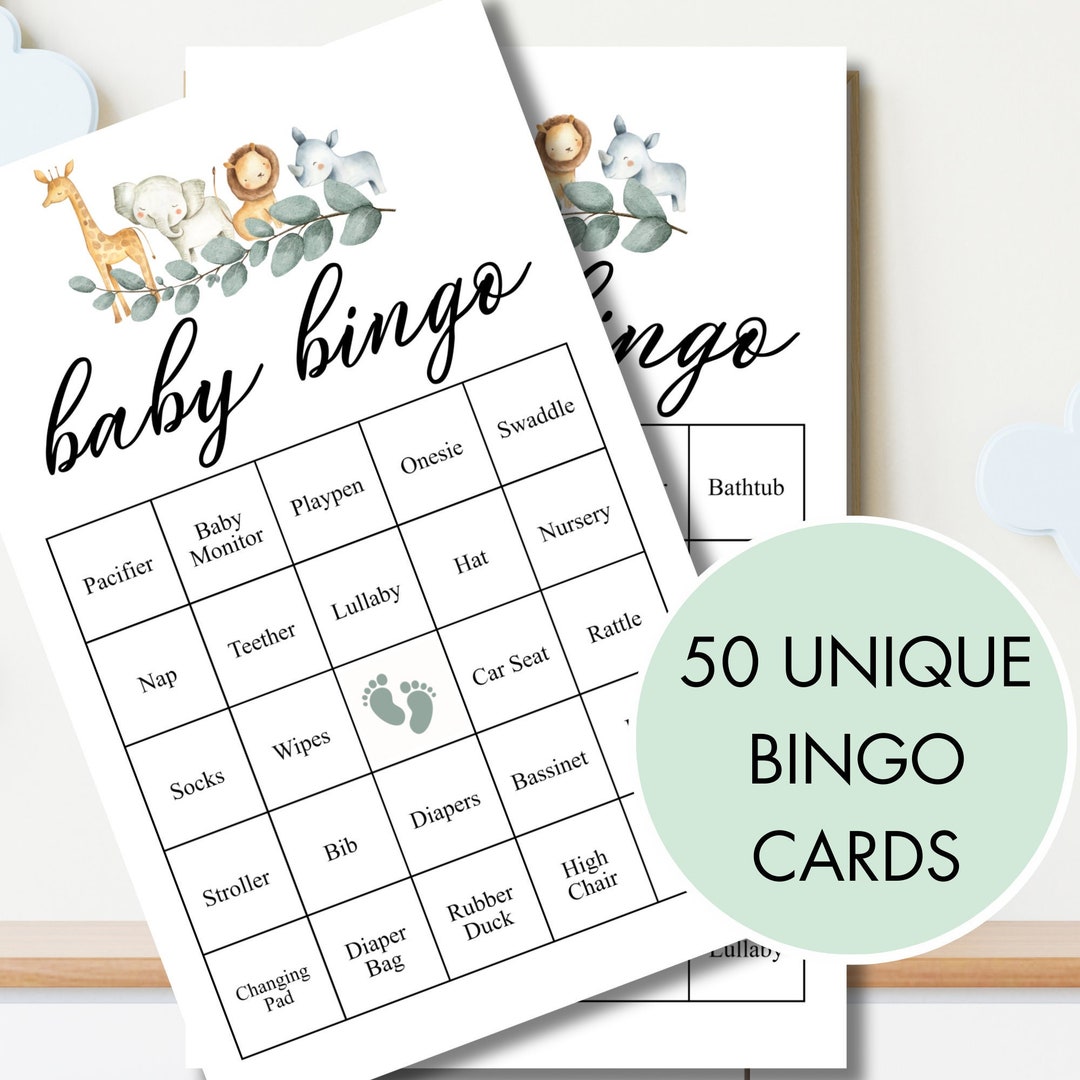Animal Baby Bingo, Baby Shower Game, Printable Bingo Cards, Cute Animal ...