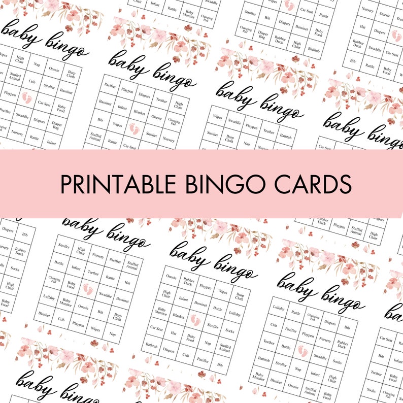 50 Baby Shower Bingo Cards, Floral Bingo, Baby Shower Games Printable ...