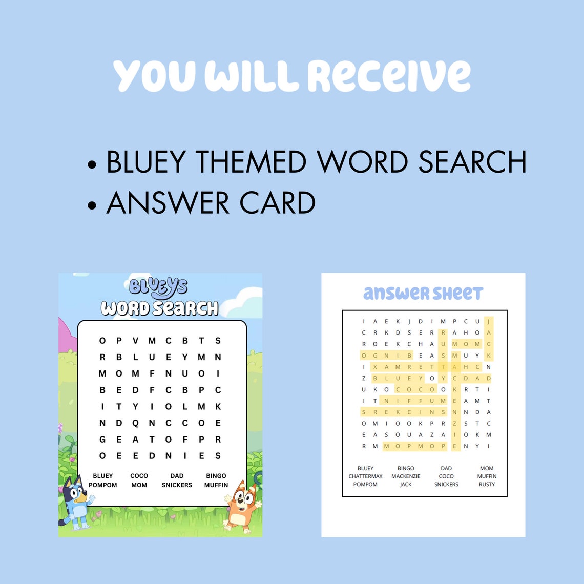 Bluey Wordsearch, Bluey Birthday Game, Bluey Birthday Word Search ...