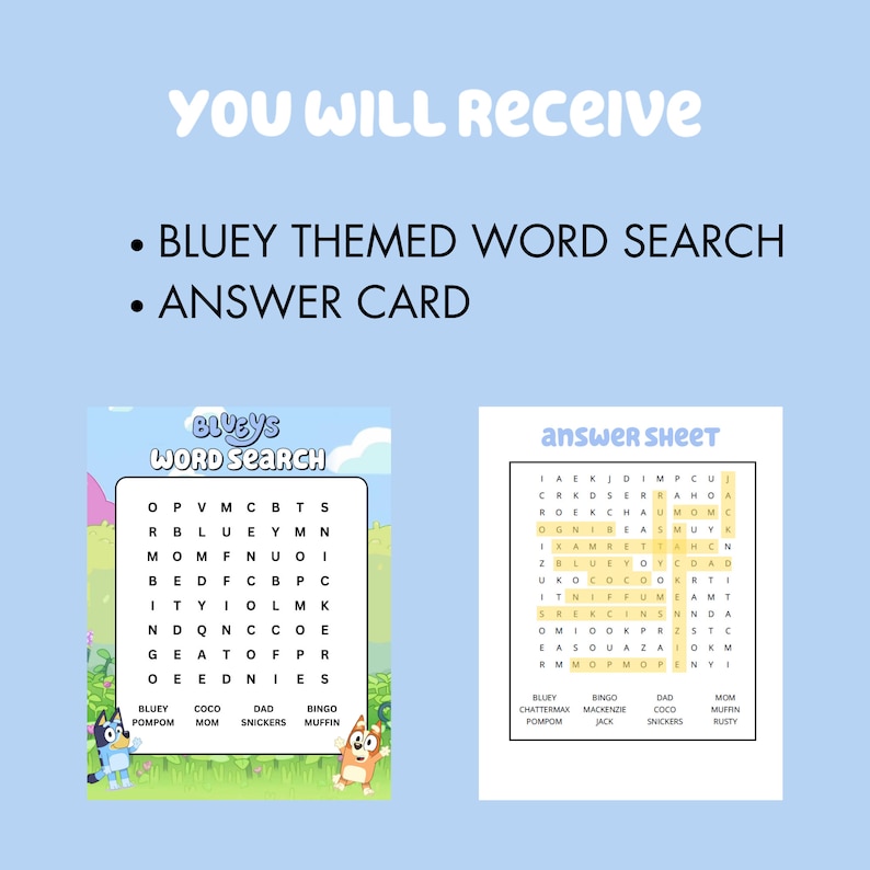 Bluey Wordsearch, Bluey Birthday Game, Bluey Birthday Word Search ...