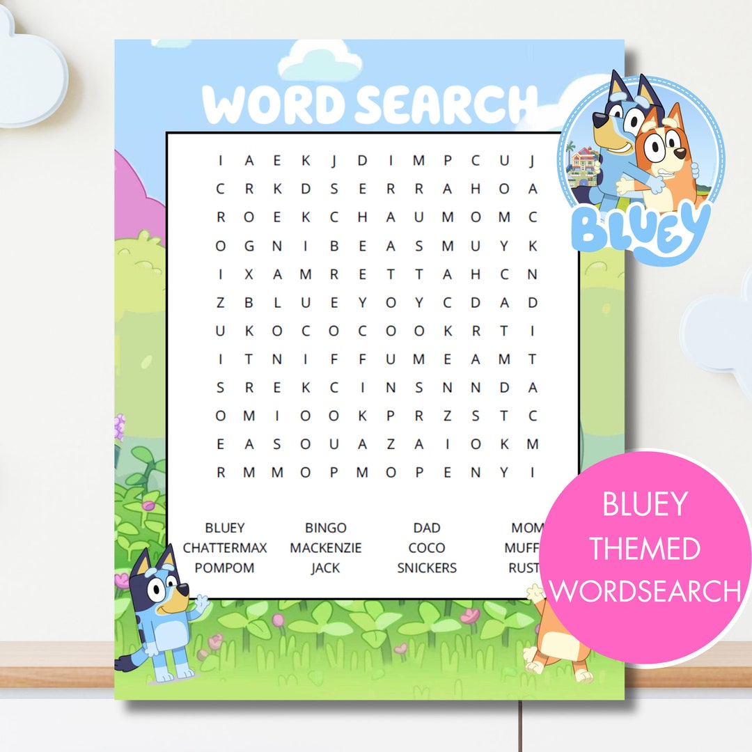 Bluey Word Search Birthday Game, Bluey Word Search, Instant Download ...