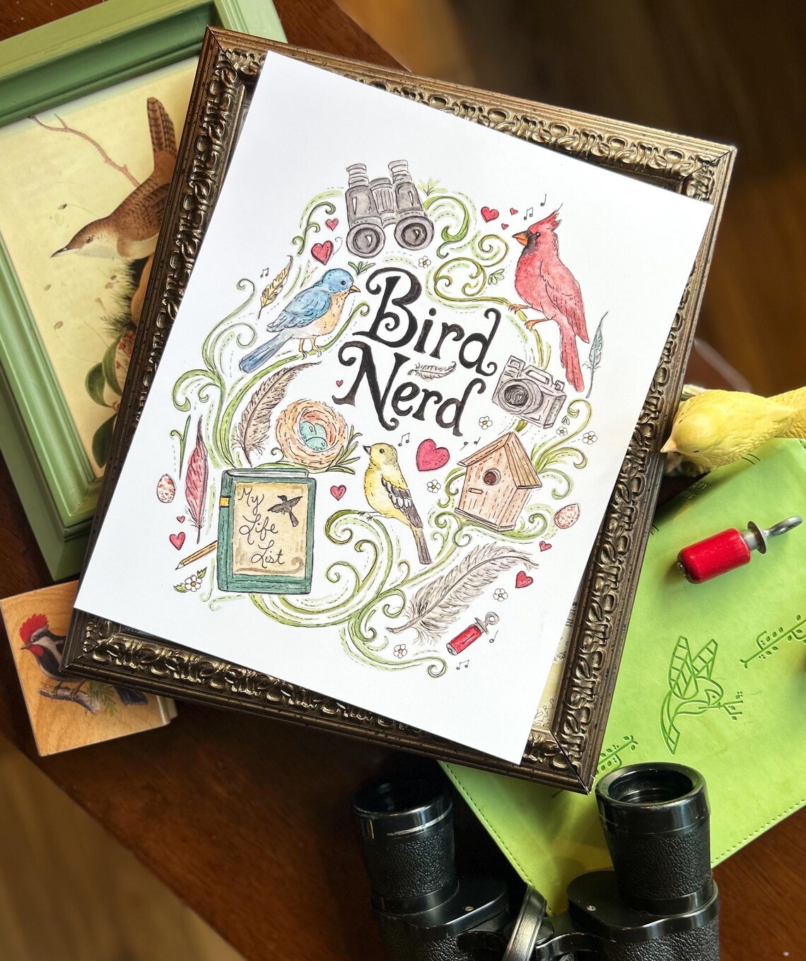 Bird Nerd Birdwatcher Themed Watercolor and Ink Print 8x10 Unframed - Etsy