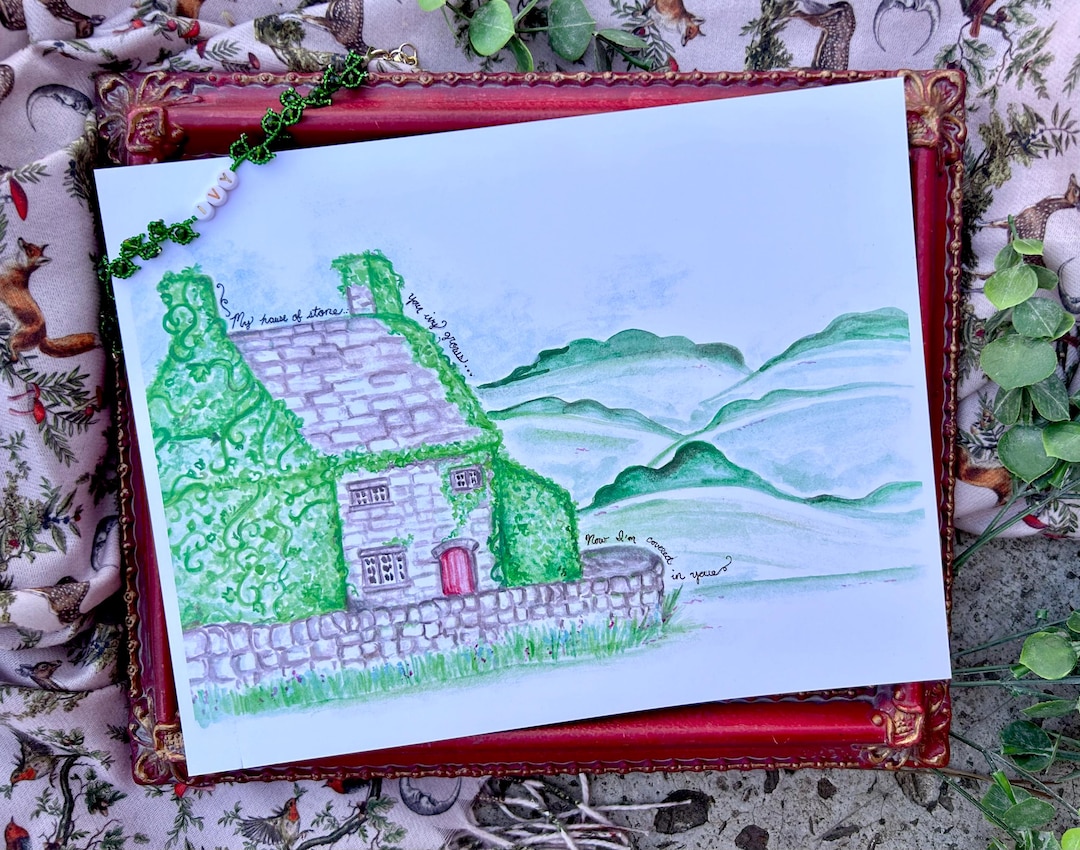 Ivy Stone Cottage Watercolor Print 8.5x11 Evermore Aesthetic - Etsy