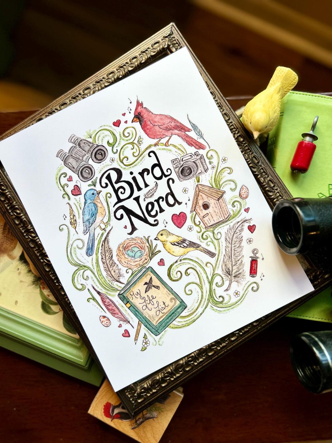 Bird Nerd Birdwatcher Themed Watercolor and Ink Print 8x10 Unframed - Etsy