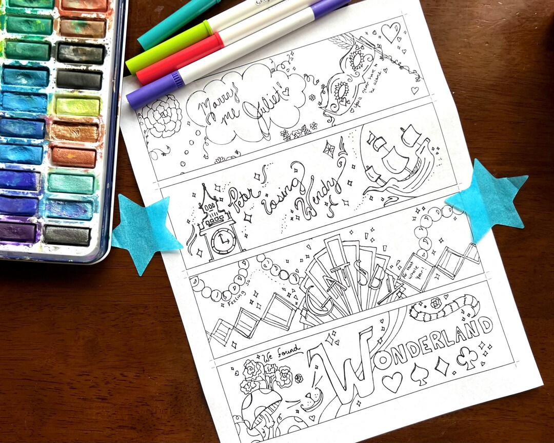 Hand-drawn Taylor Swift Lyric Literary Allusions Coloring Bookmarks ...