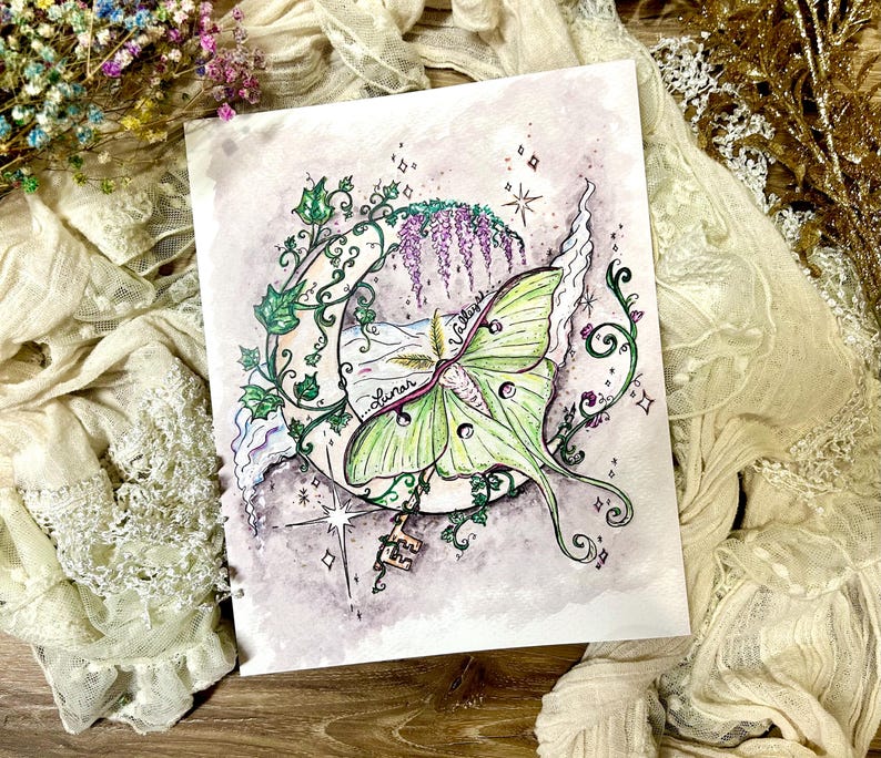 Luna Moth in Lunar Valleys Illustration 8x10 Print - Etsy
