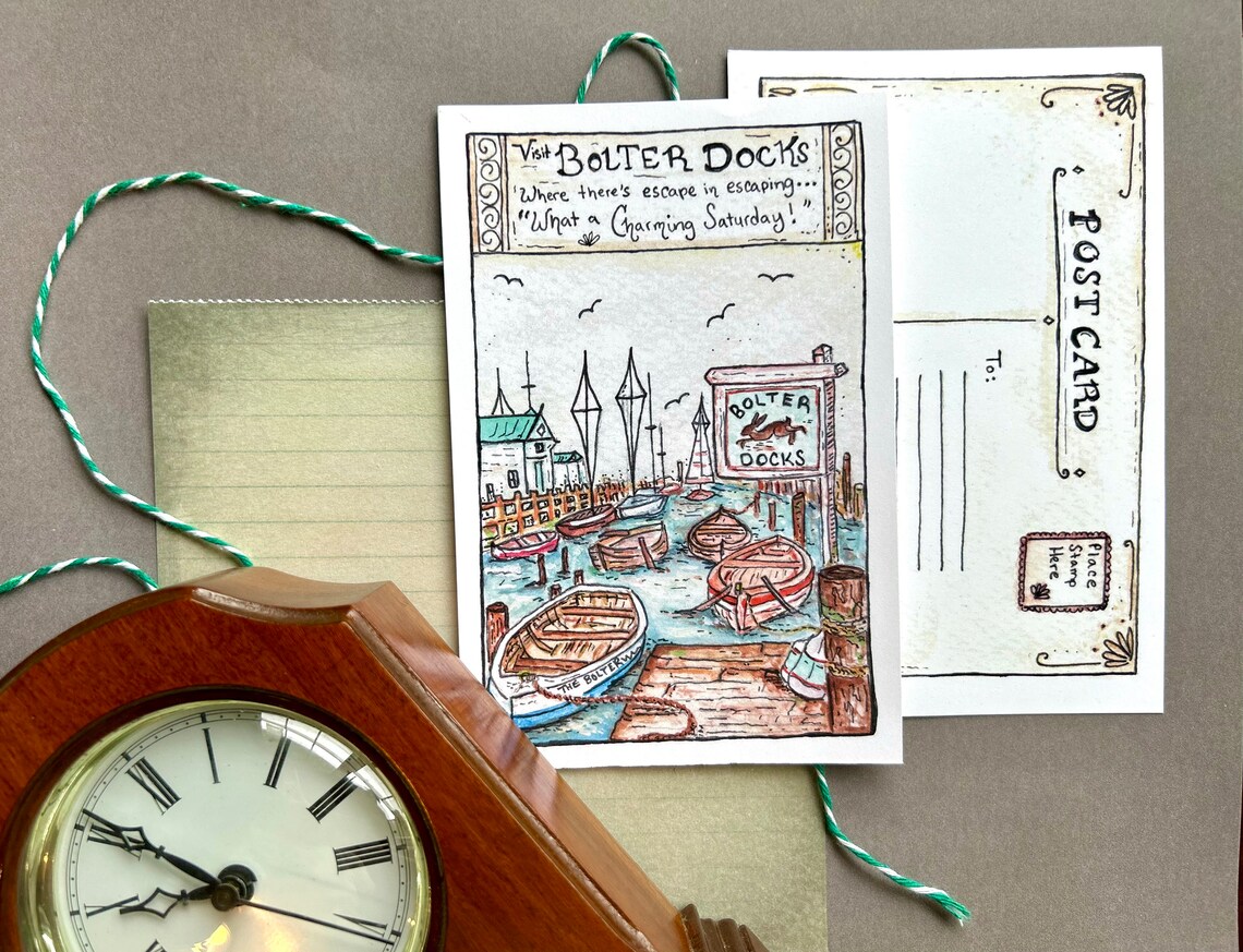 Poetic Coastal Town Watercolor Illustration Prints Postcards—set of 4 ...