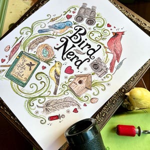 Bird Nerd Birdwatcher Themed Watercolor and Ink Print 8x10 Unframed - Etsy