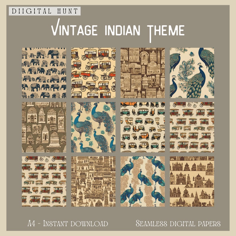 Vintage India Themed A4 Size Seamless Pattern Vintage Scrapbook Digital ...