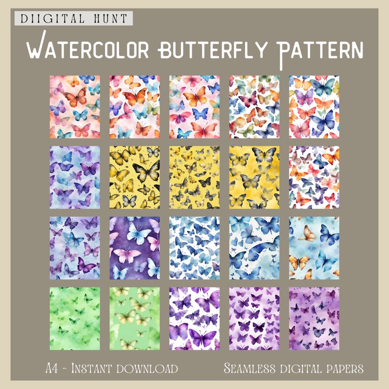 Watercolor Butterfly A4 Size Butterfly Digital Paper Seamless Pattern ...