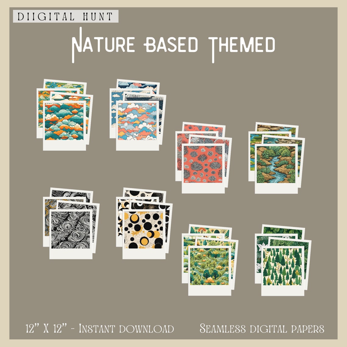 Nature Based Themed | Nature Theme Digital Paper | Seamless Pattern ...