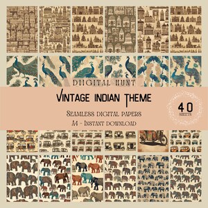 Vintage India Themed A4 Size Seamless Pattern Vintage Scrapbook Digital ...