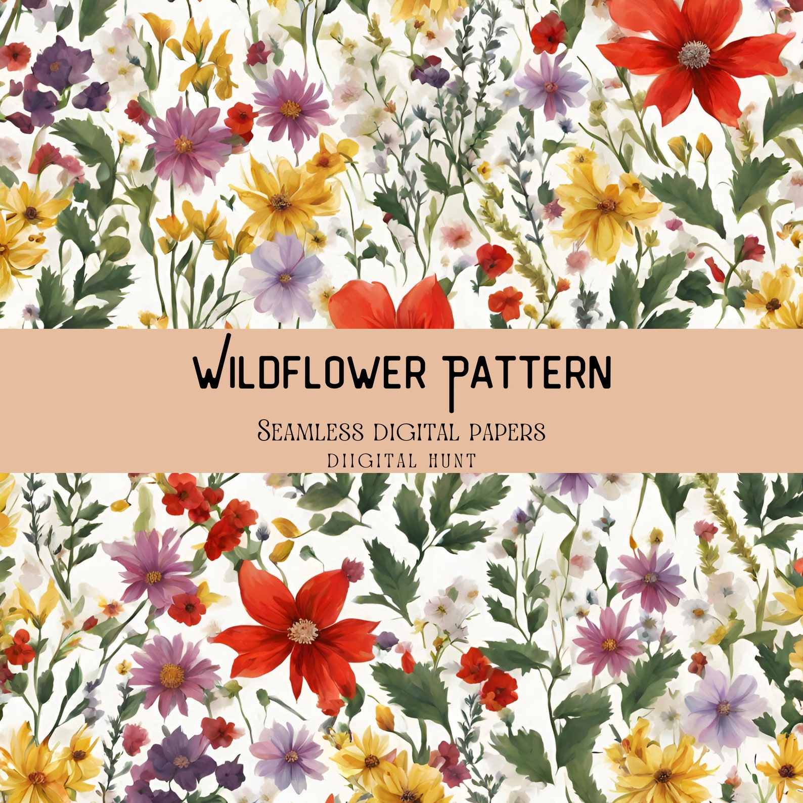 Wildflower Themed Digital Paper Seamless Pattern Wildflower Themed ...