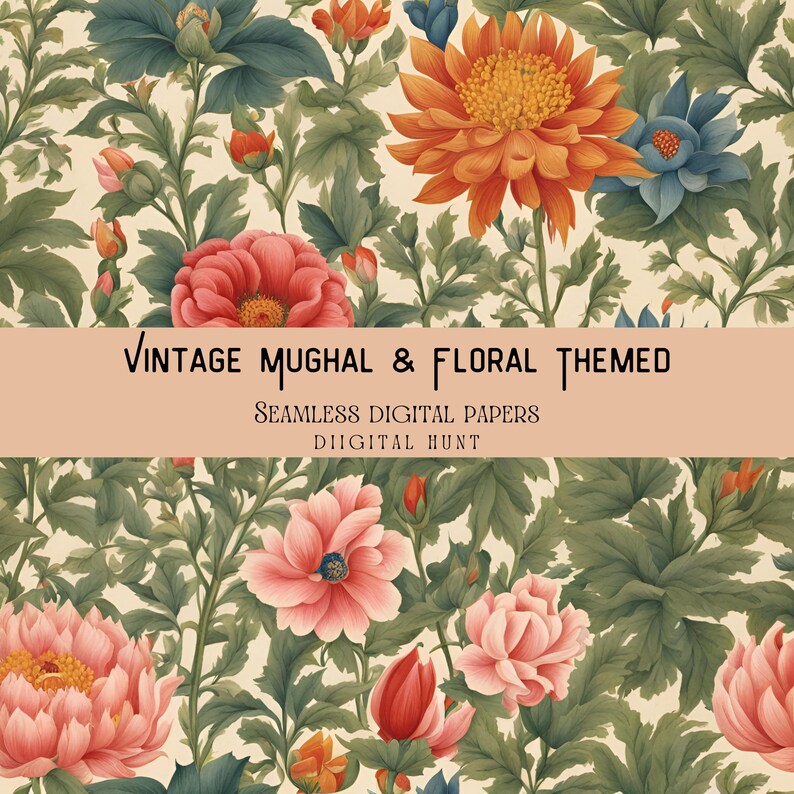 Vintage Mughal and Floral Themed | Seamless Pattern | Vintage Mughal ...