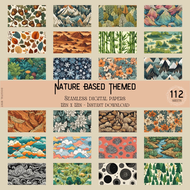 Nature Based Themed | Nature Theme Digital Paper | Seamless Pattern ...