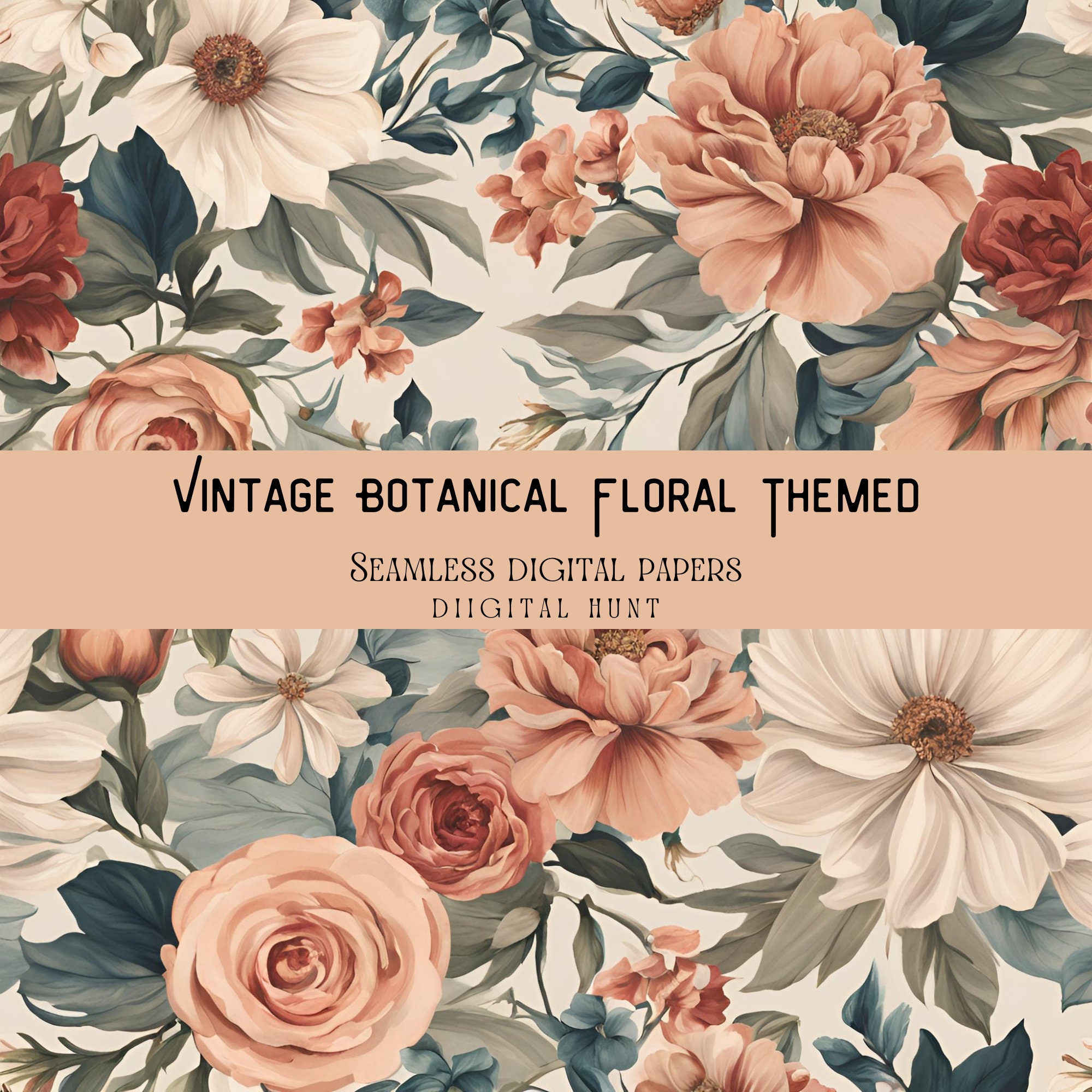Vintage Botanical Themed Digital Paper | Seamless Pattern | Vintage ...