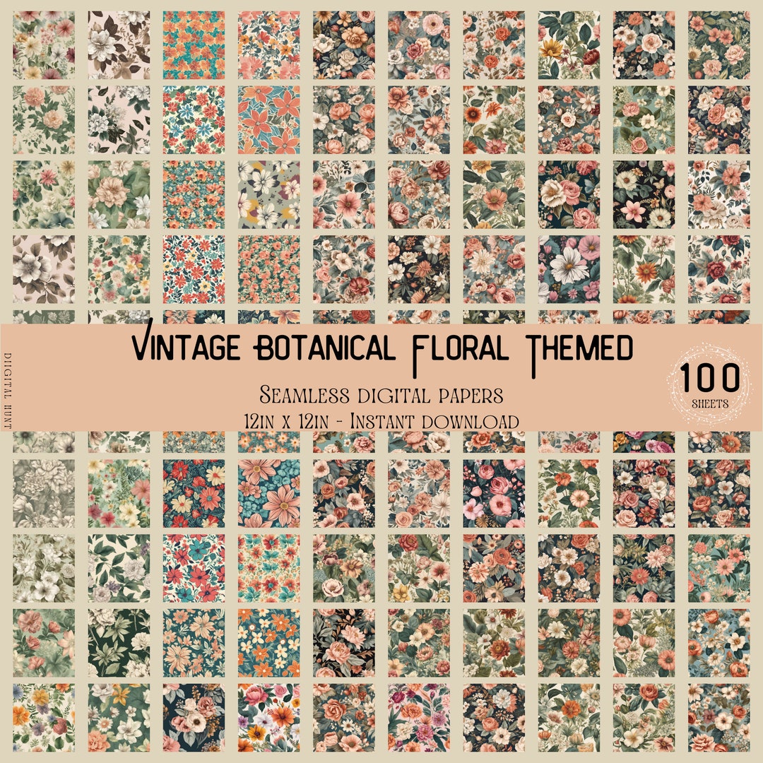 Vintage Botanical Themed Digital Paper | Seamless Pattern | Vintage ...