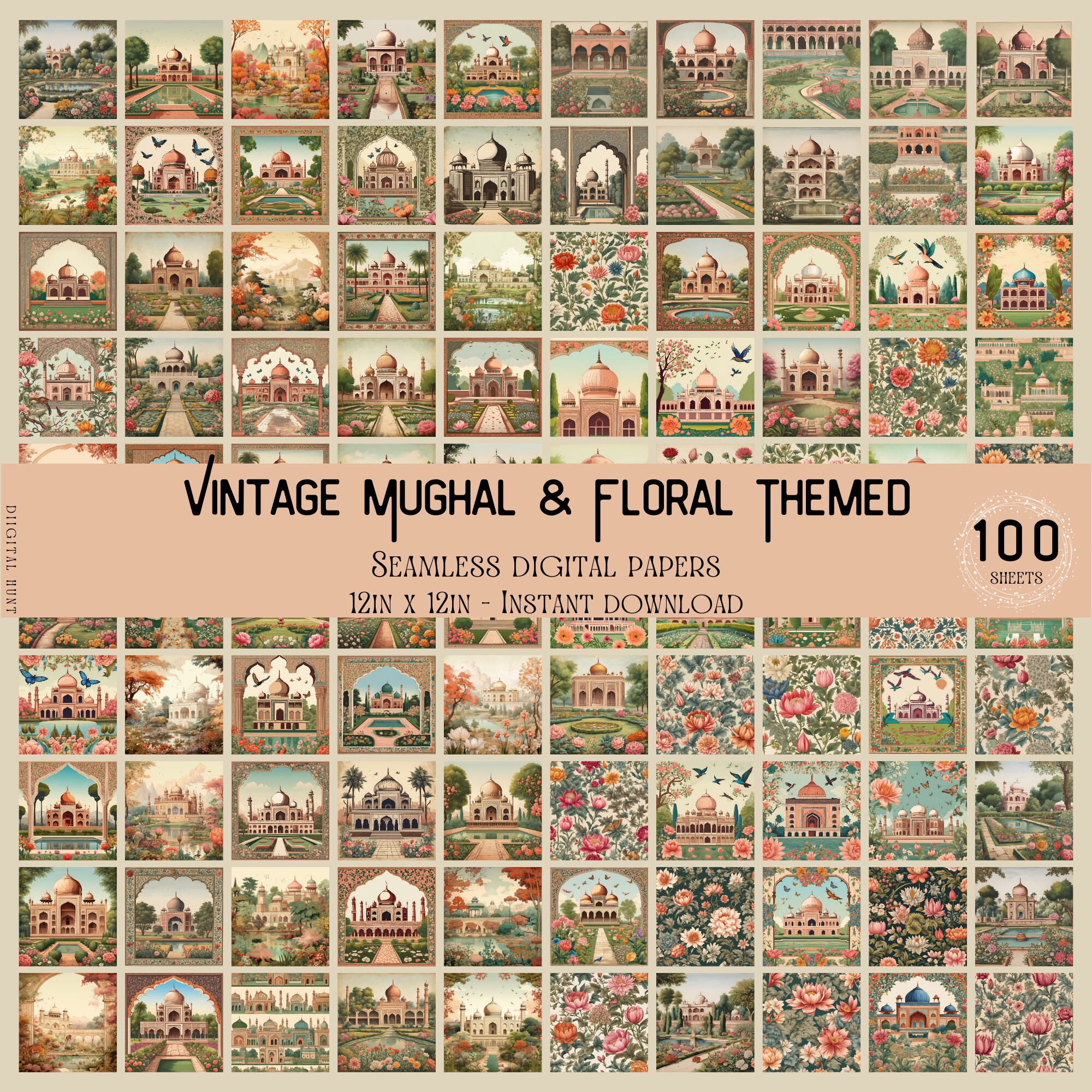 Vintage Mughal and Floral Themed | Seamless Pattern | Vintage Mughal ...