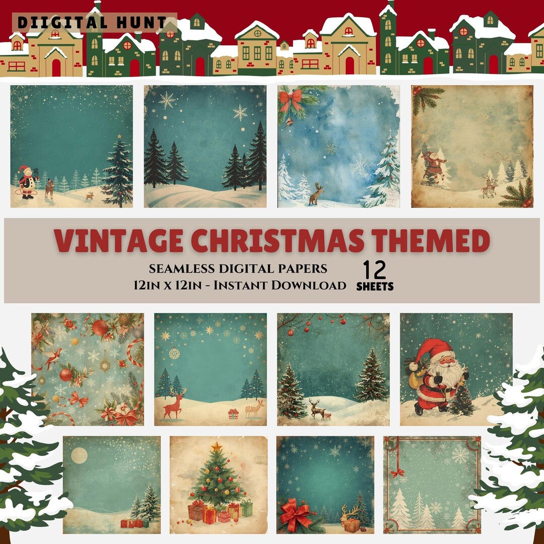 Vintage Christmas Journal Paper | 12 Designs | Christmas Themed ...