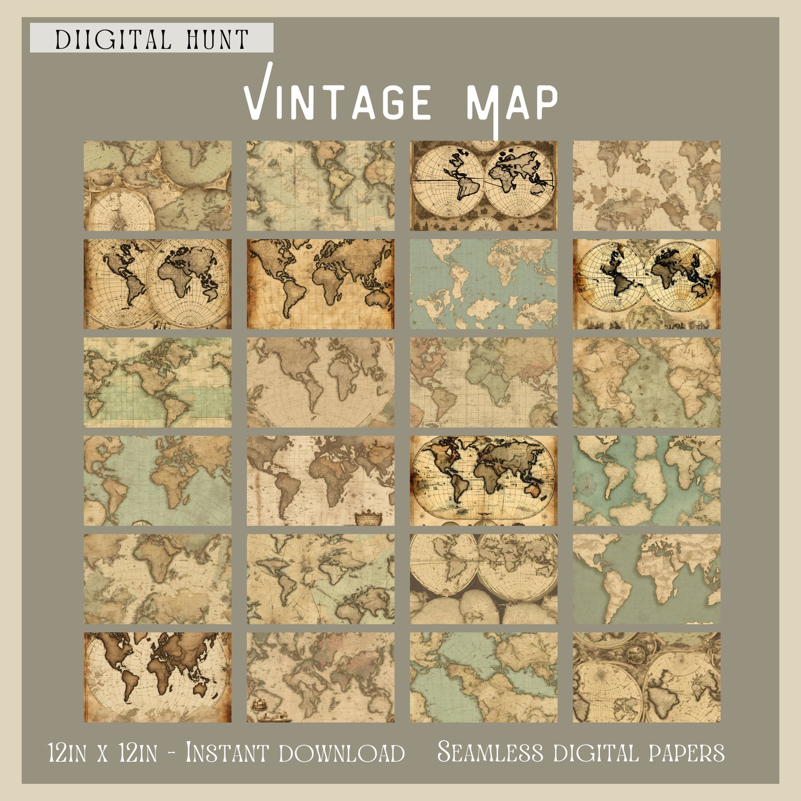 Vintage Old Map Digital Paper Seamless Pattern Vintage Old Paper ...