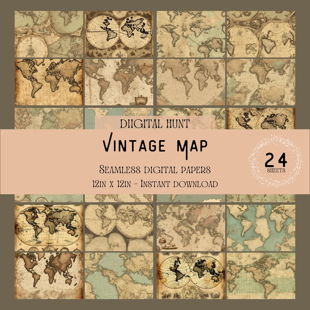 Vintage Old Map Digital Paper Seamless Pattern Vintage Old Paper ...
