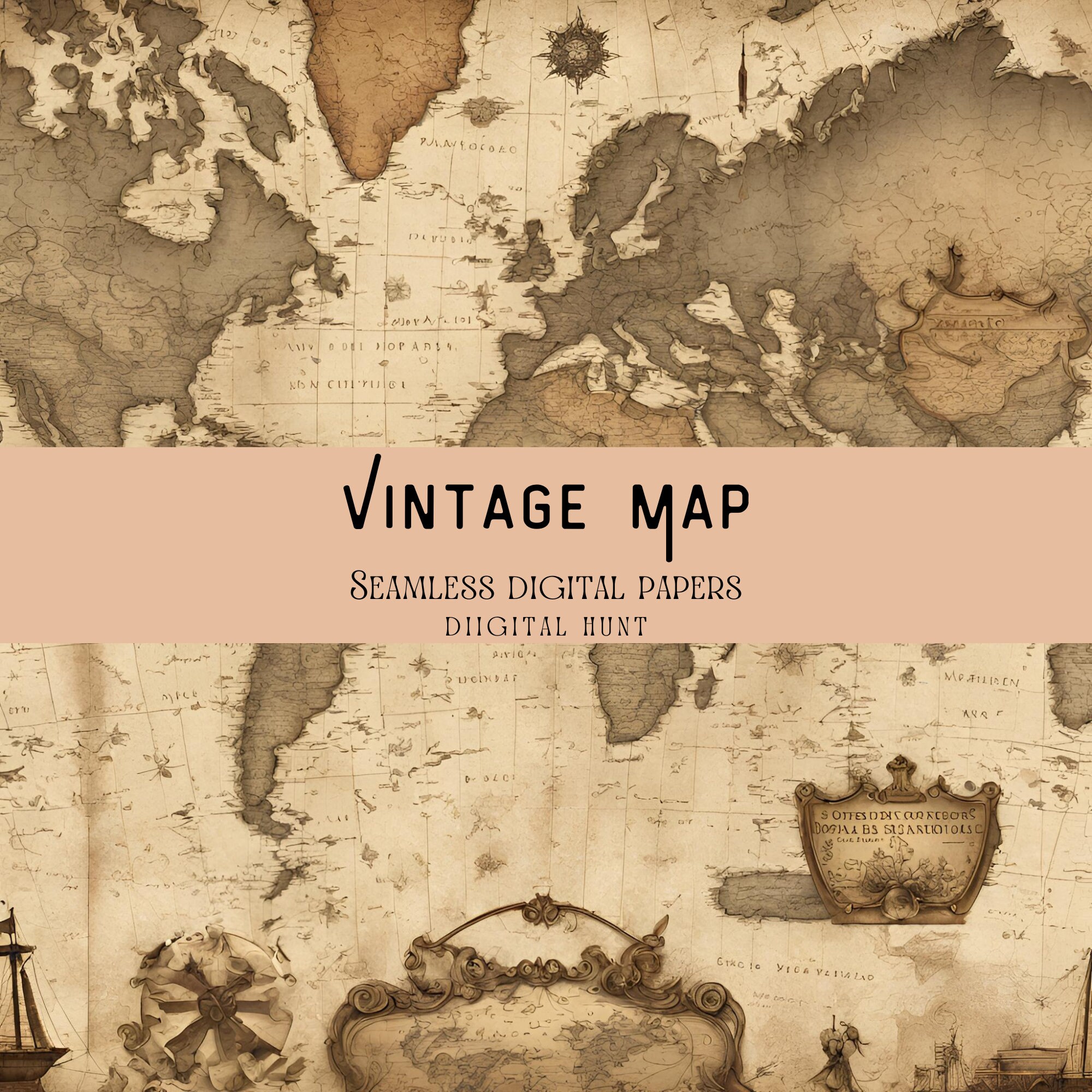Vintage Old Map Digital Paper Seamless Pattern Vintage Old Paper ...