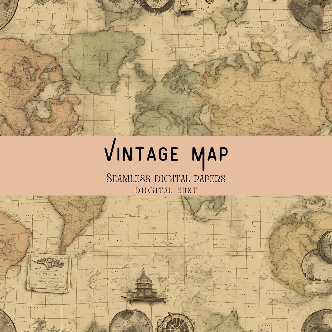 Vintage Old Map Digital Paper Seamless Pattern Vintage Old Paper ...
