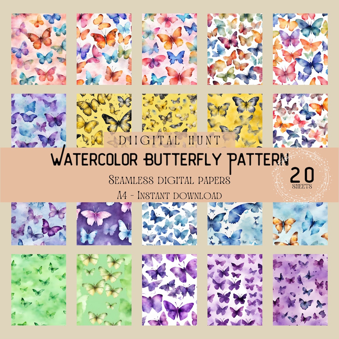Watercolor Butterfly A4 Size Butterfly Digital Paper Seamless Pattern ...