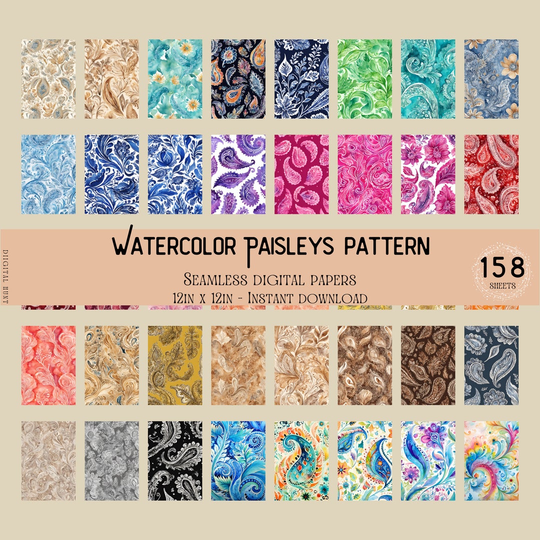 Watercolor Paisley Themed Paper | Seamless Pattern | Watercolor ...
