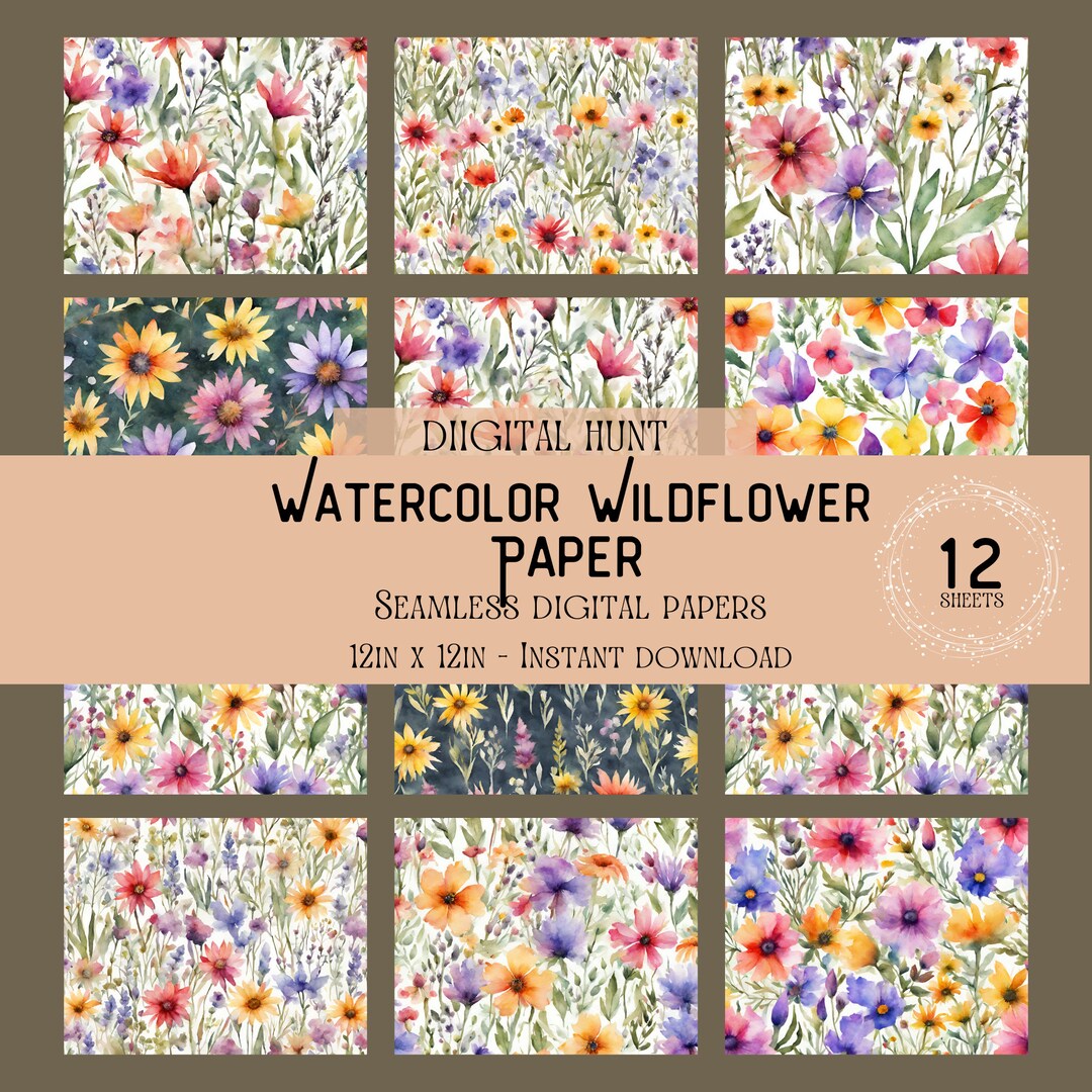 Watercolor Wildflower Themed Digital Paper Seamless Pattern Wildflower ...