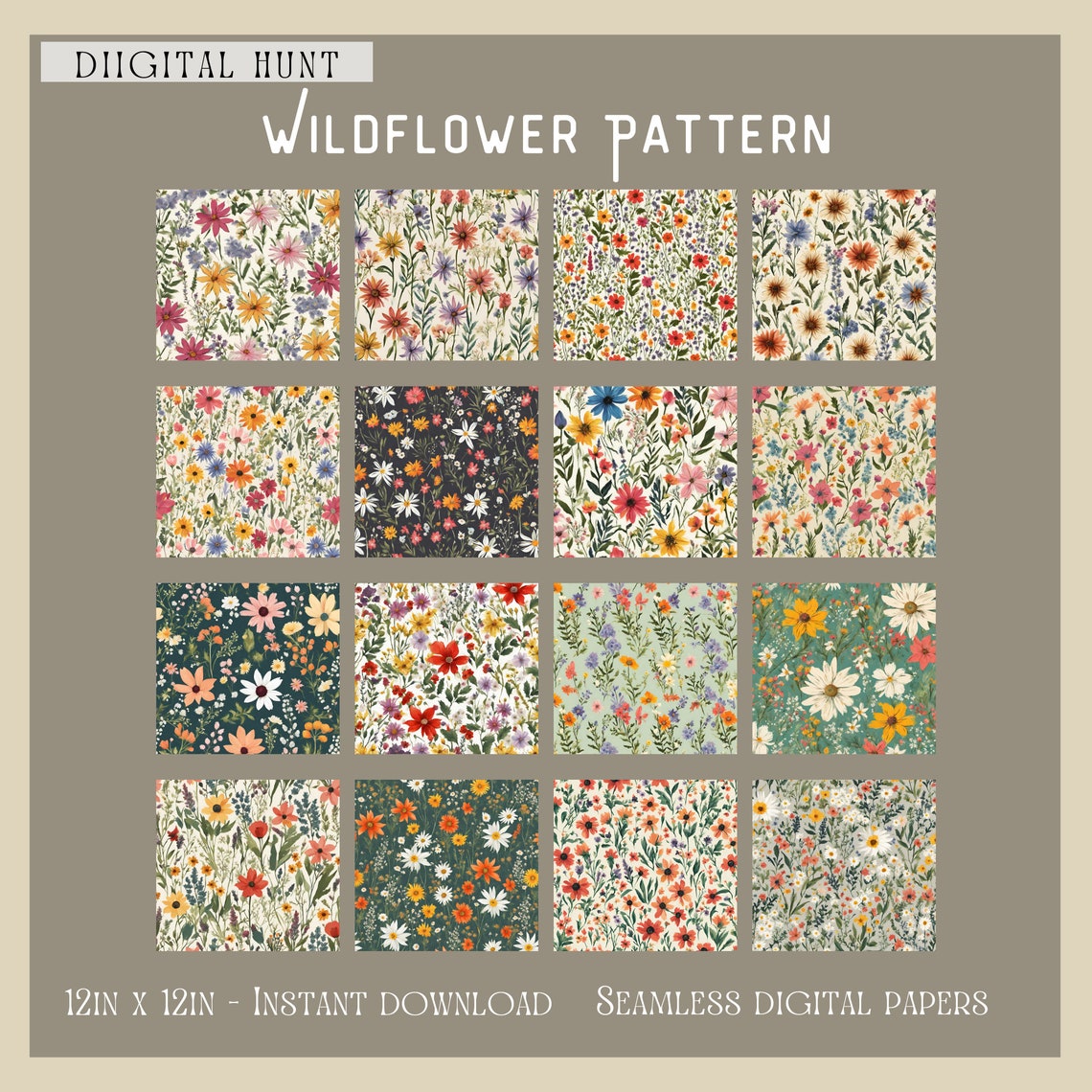 Wildflower Themed Digital Paper Seamless Pattern Wildflower Themed ...