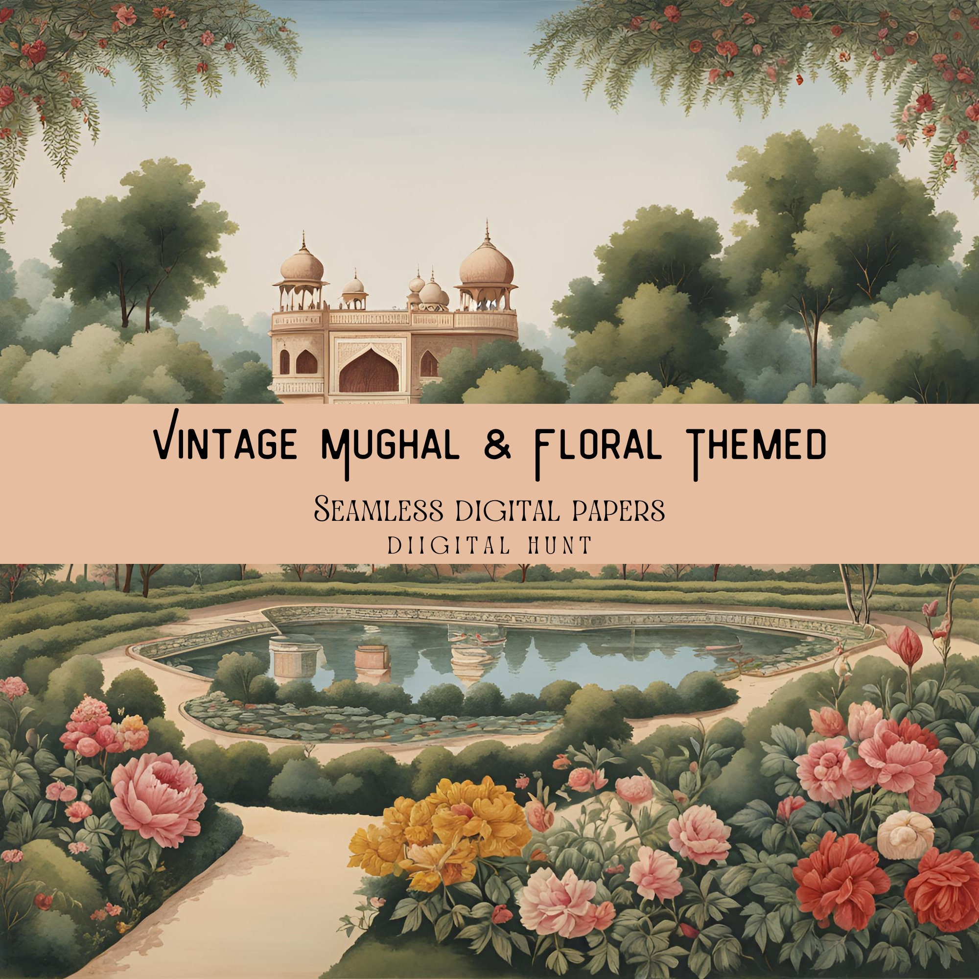 Vintage Mughal and Floral Themed | Seamless Pattern | Vintage Mughal ...