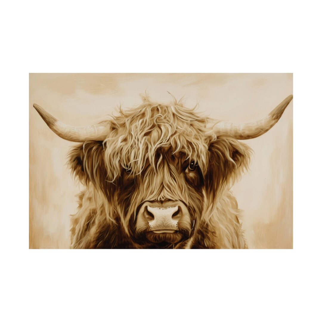 Rustic Highland Cow Artwork - Cozy Farmhouse Wall Art, Scotland Oil ...