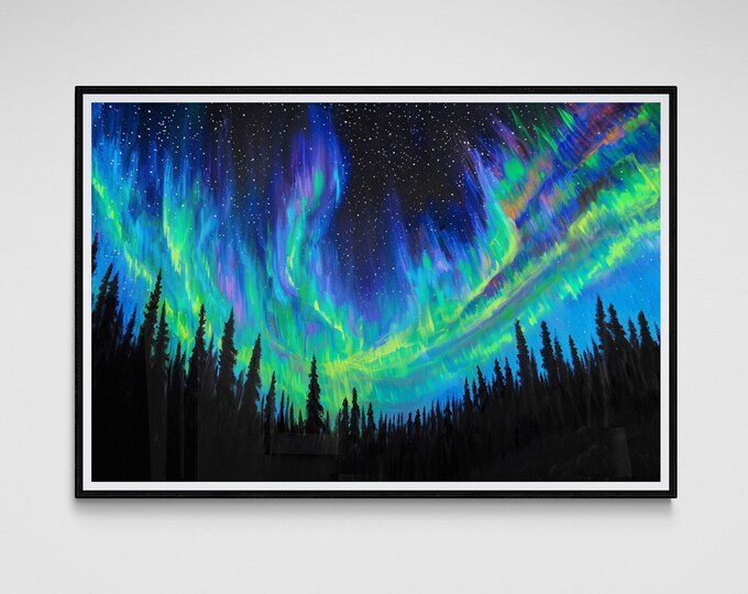 Canada Aurora Borealis Oil Painting on Canvas Northern Lights Art Wall ...