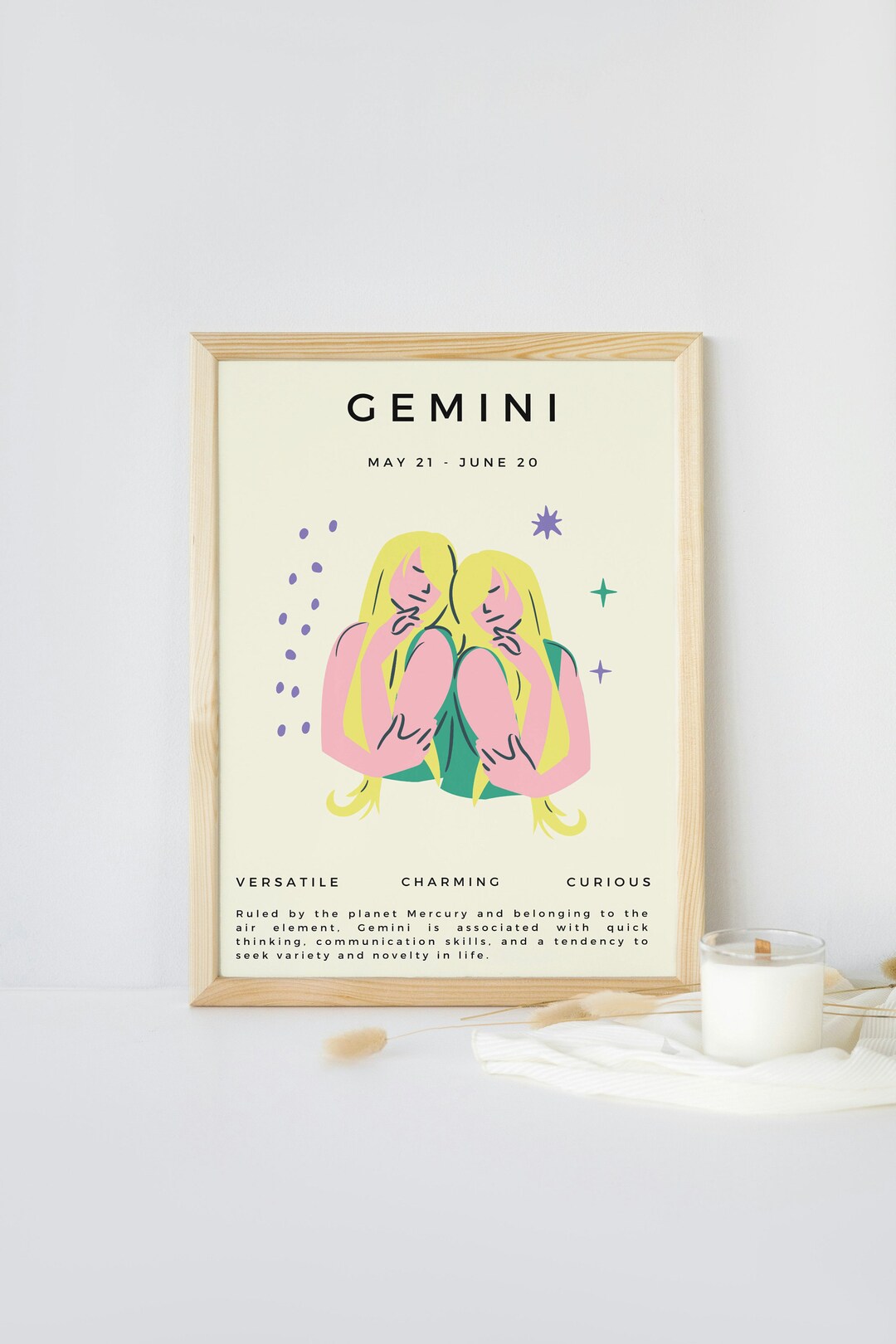 GEMINI Wall Art Zodiac Poster Printable, Gemini Art, Gemini Wall Art ...