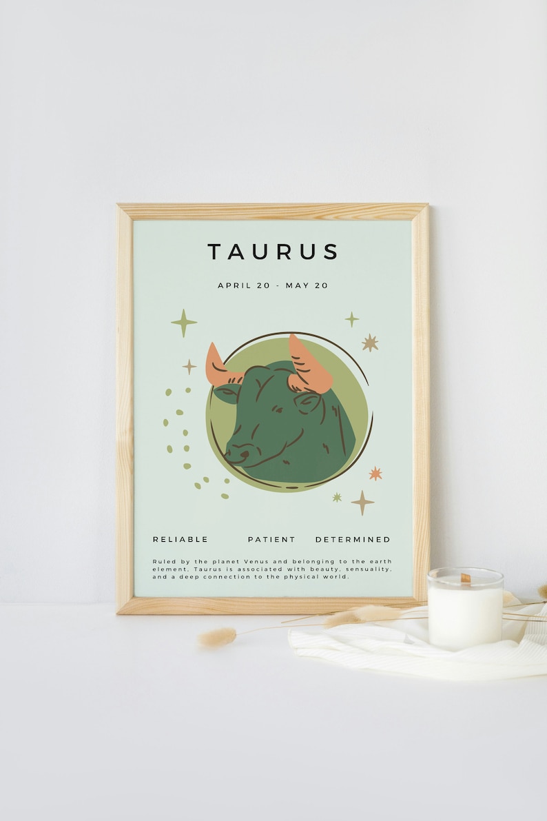TAURUS Wall Art Zodiac Poster Printable, Taurus Art, Taurus Wall Art ...