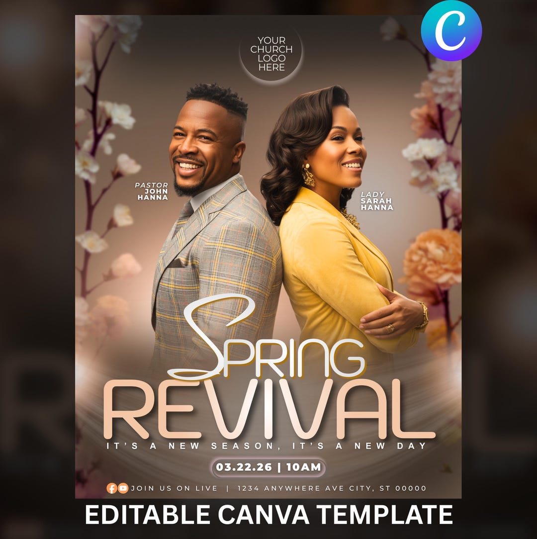 Spring Revival Church Flyer | Editable Canva Template | Worship Service ...