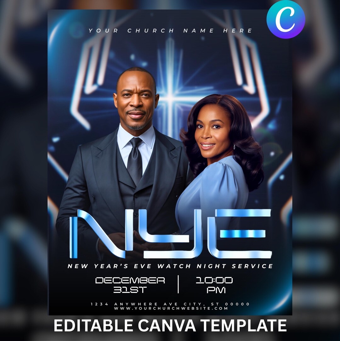 New Year's Eve Church Flyer Template | Editable Canva Design | Watch ...