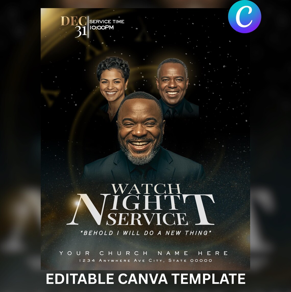 Watch Night Service Flyer | Editable in Canva | New Year’s Eve Church ...