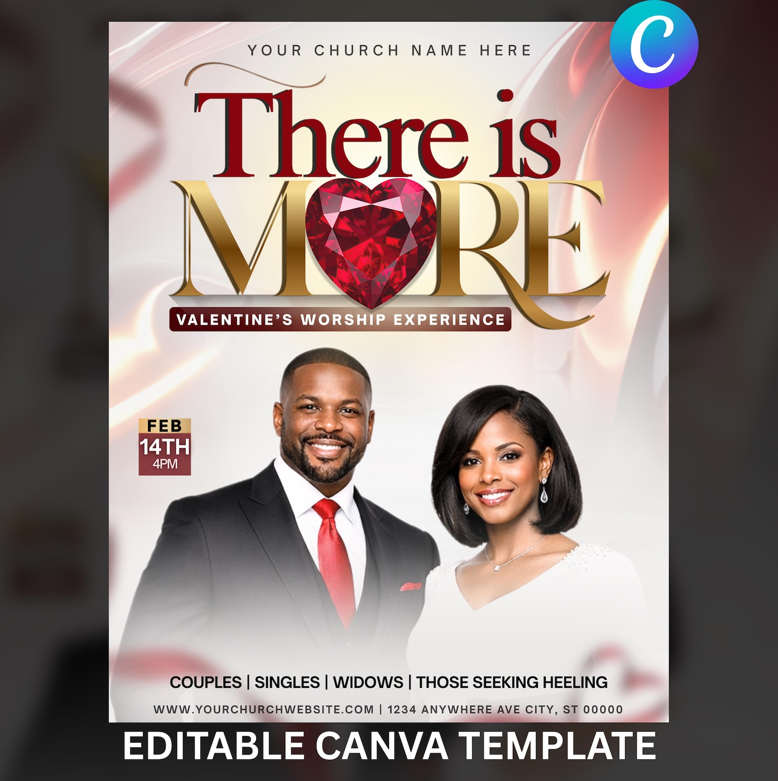 Valentine’s Day Worship Church Flyer Template | Couples Singles ...
