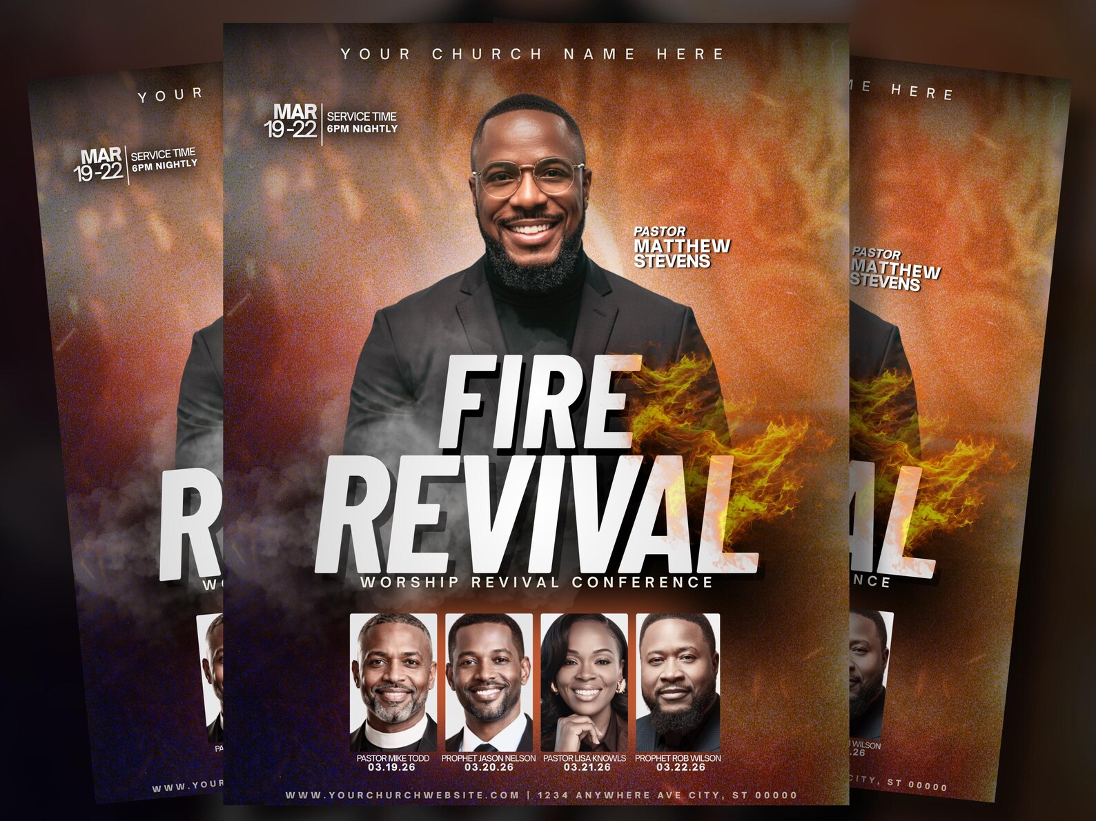 Fire Revival Church Flyer Template | Editable Canva Worship Revival ...