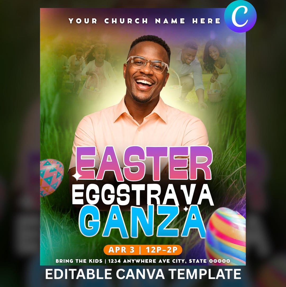Easter Eggstravaganza Church Flyer | Editable Canva Template | Kids ...