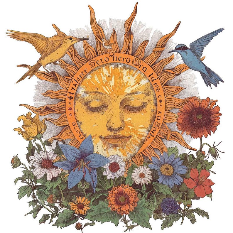 Floral Boho Sun Png Instant Digital Download Retro Sun With Birds - Etsy